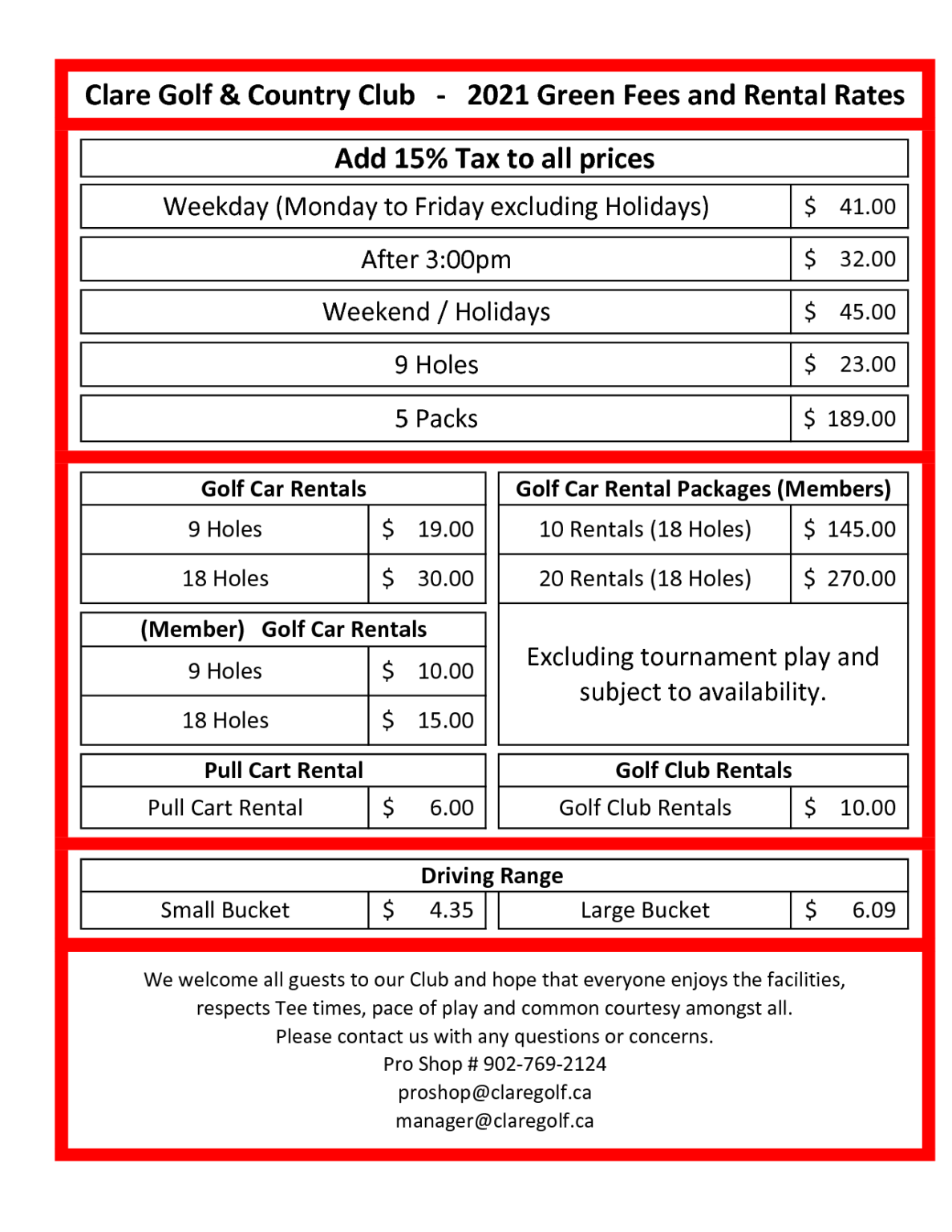Rates - Clare Golf & Country Club