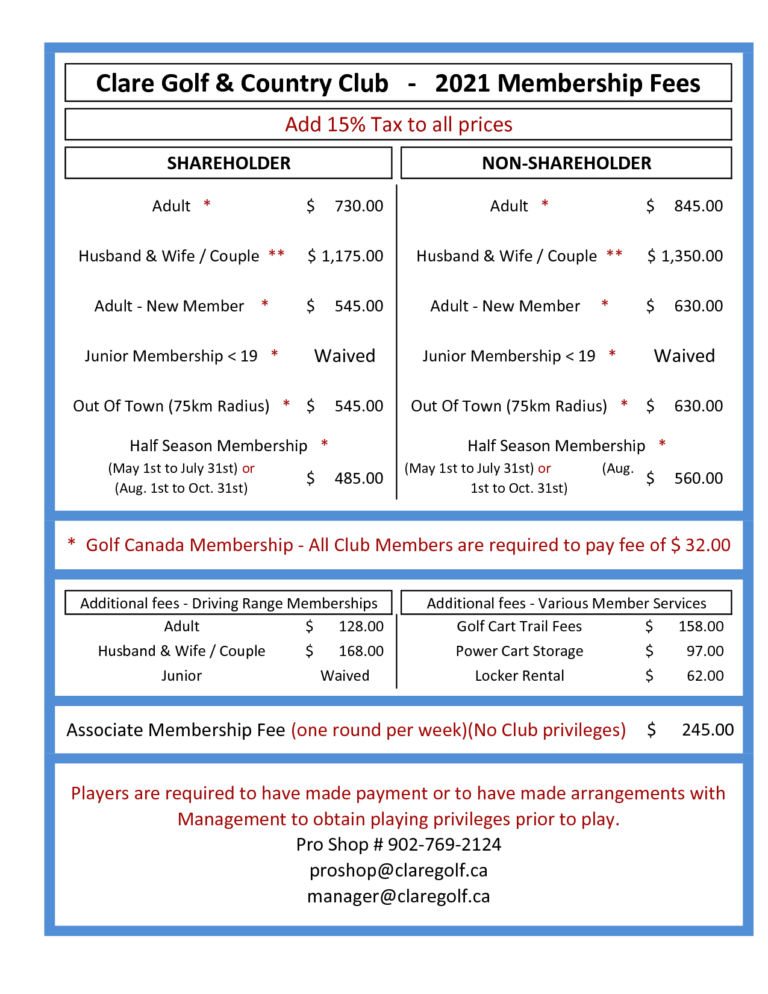 Rates - Clare Golf & Country Club